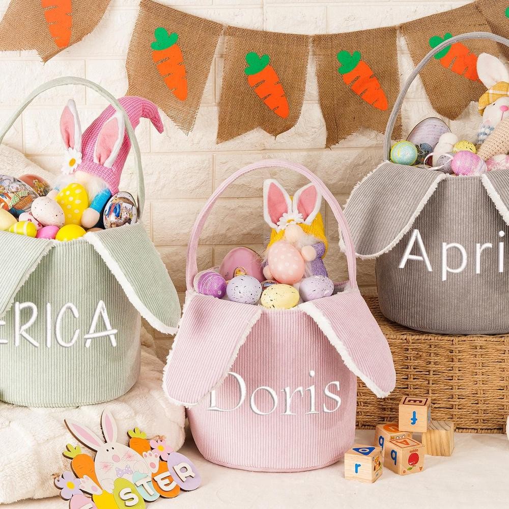 Personalized Embroidered Easter Bunny Basket With Kids Name Easter Egg ...